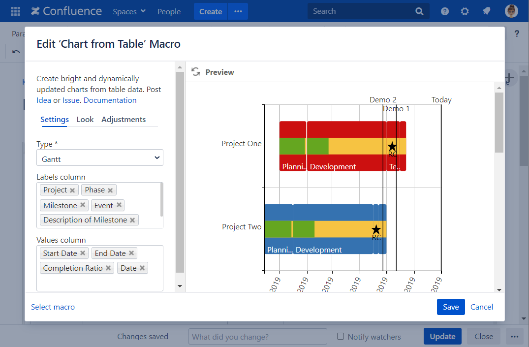 Gantt chart type - Table Filter and Charts for Confluence - StiltSoft Docs
