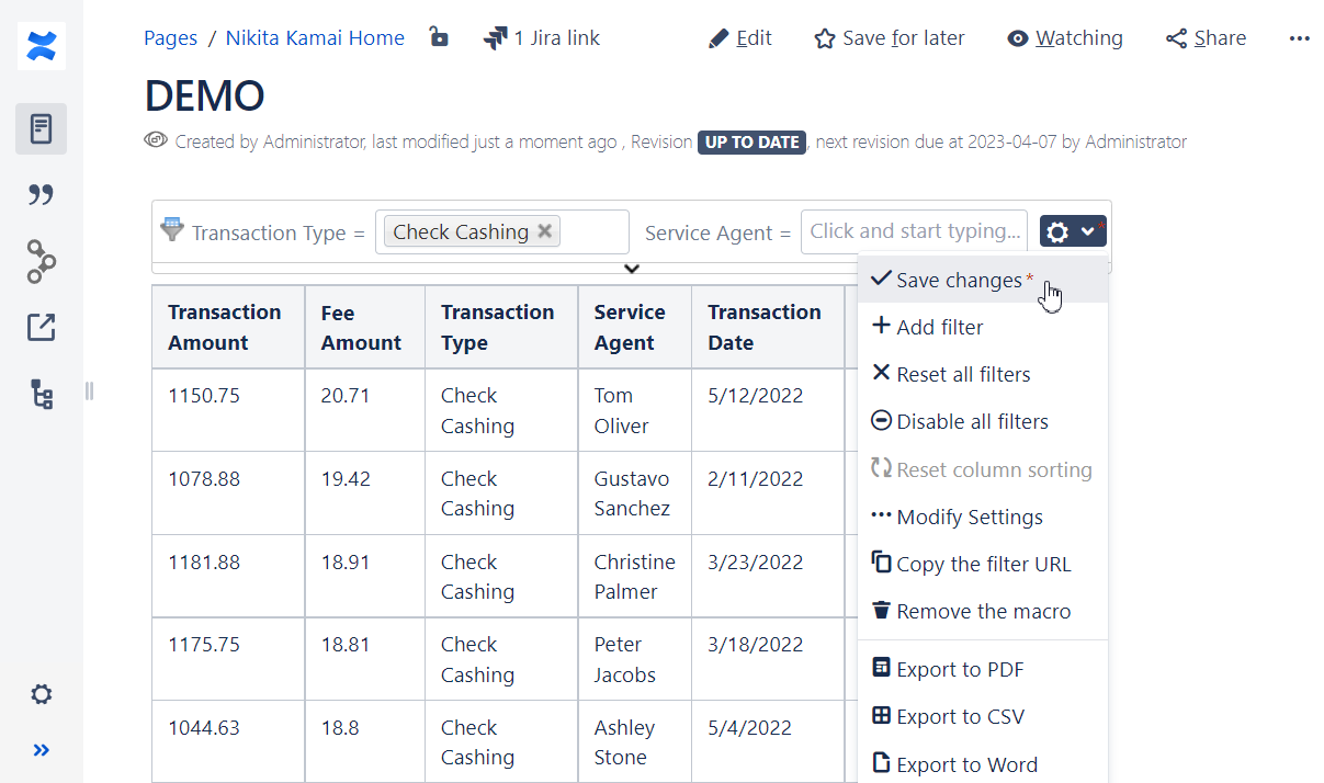 Table filtration - Table Filter and Charts for Confluence - StiltSoft Docs