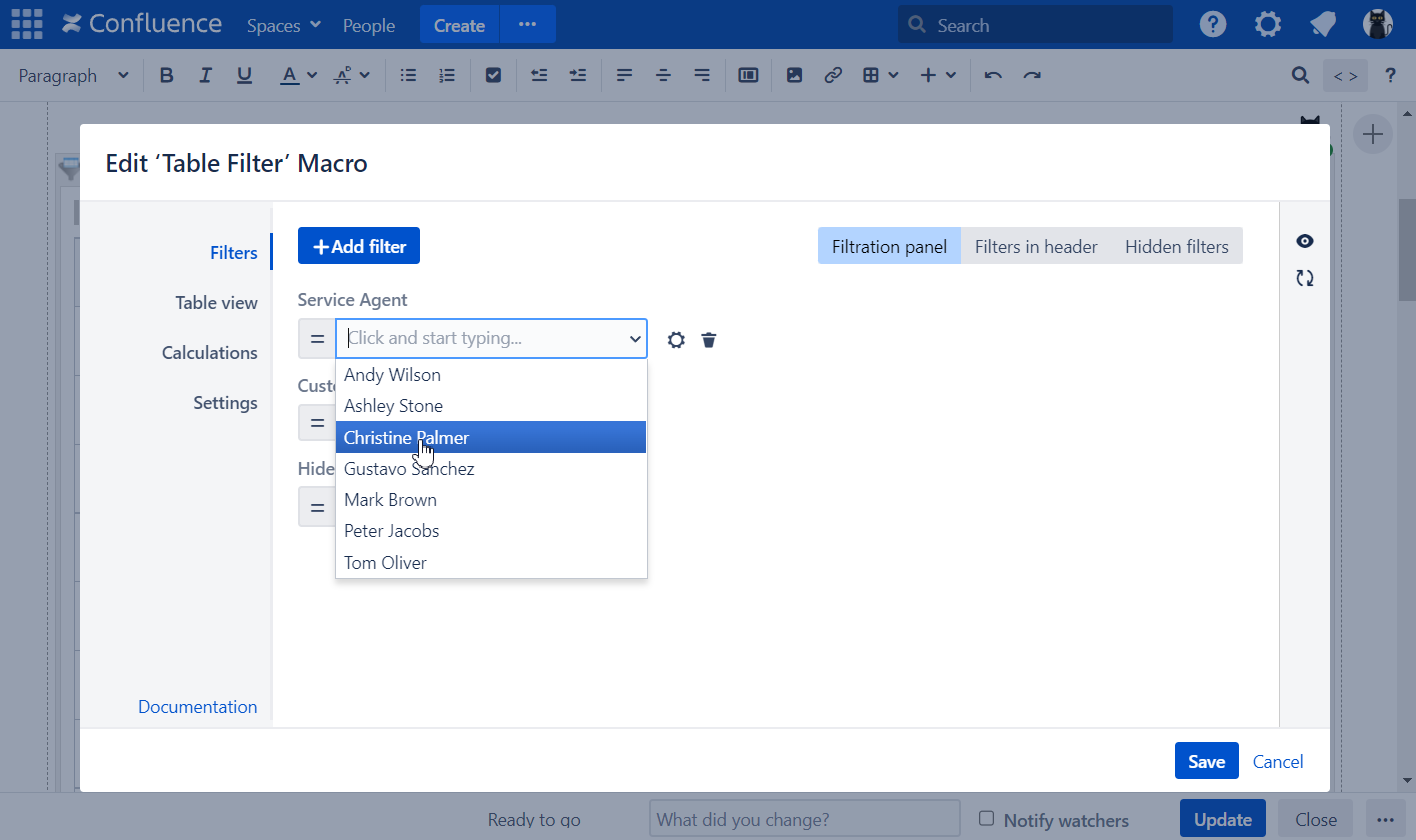 Table filtration - Table Filter and Charts for Confluence - StiltSoft Docs