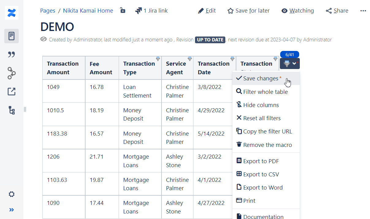 Table filtration - Table Filter and Charts for Confluence - StiltSoft Docs
