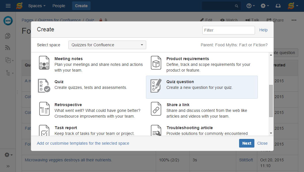 Add questions via Create