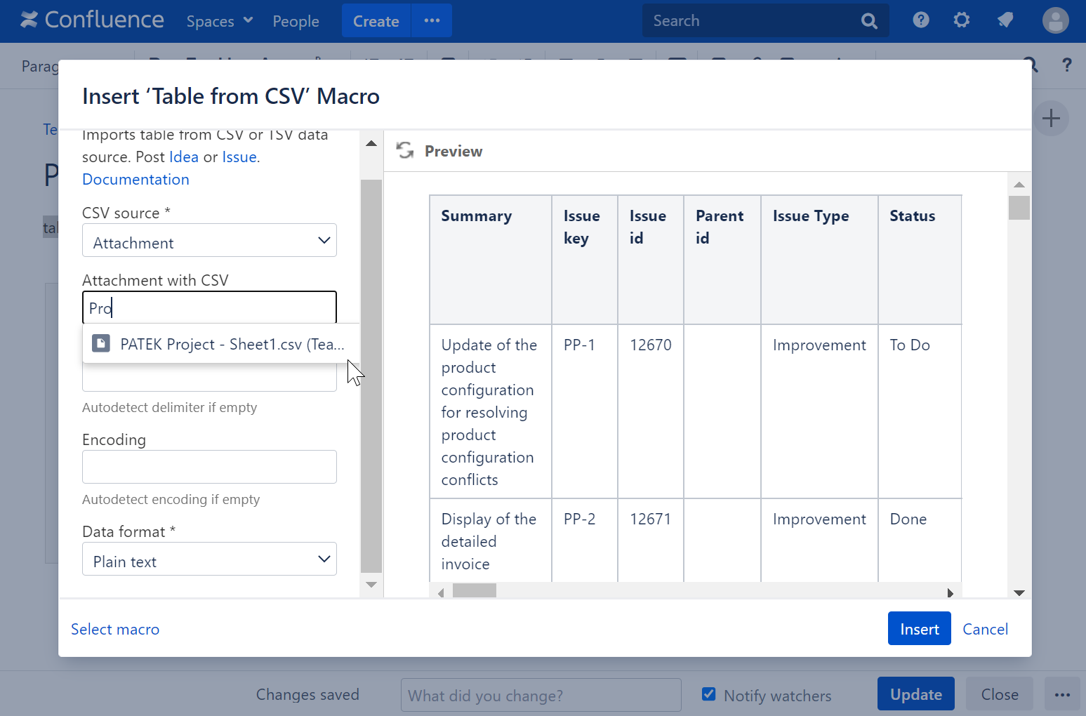 How to use Table from CSV macro