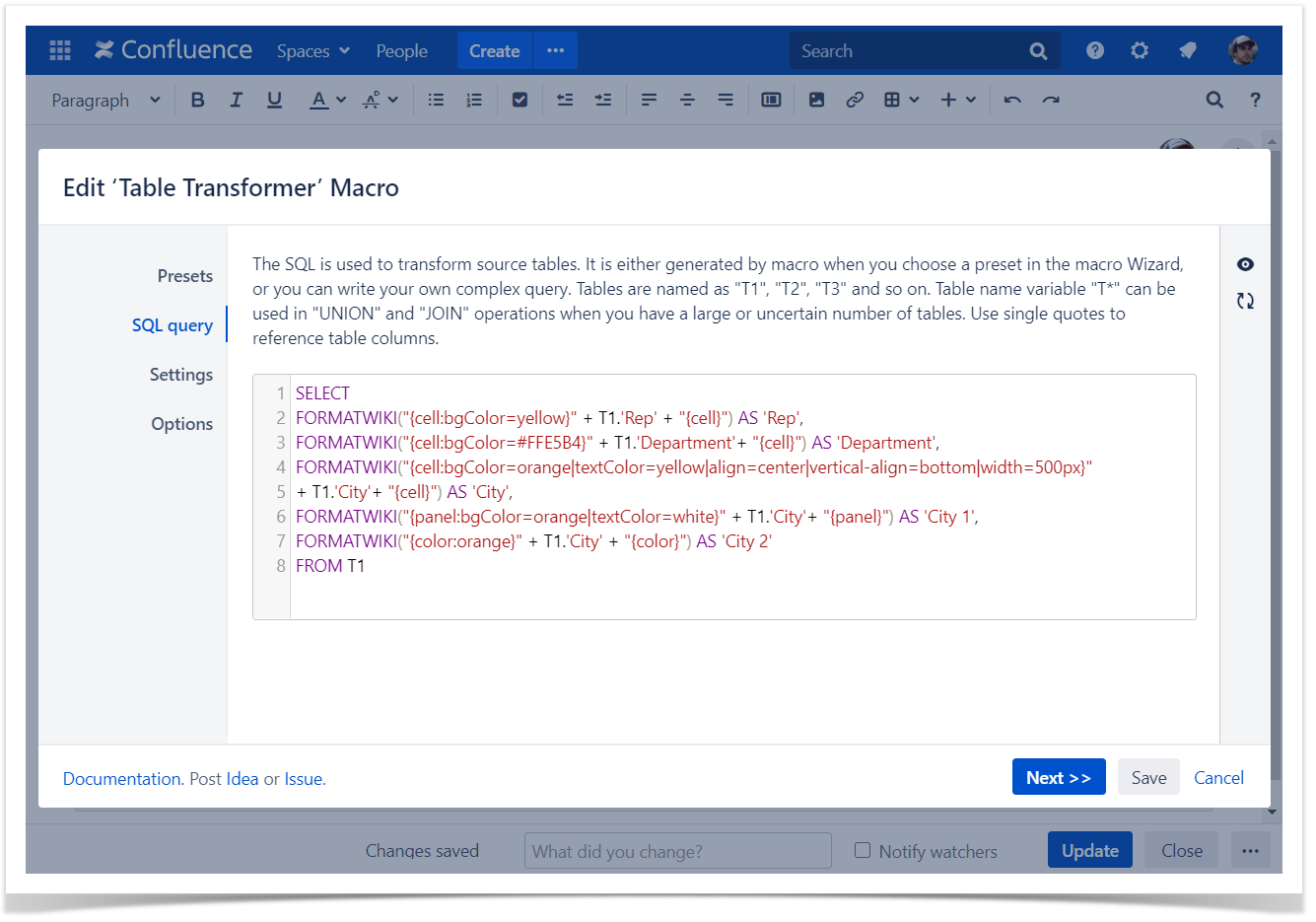 Advanced table cells formatting