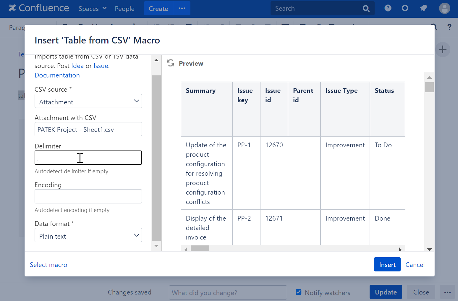 How to use Table from CSV macro