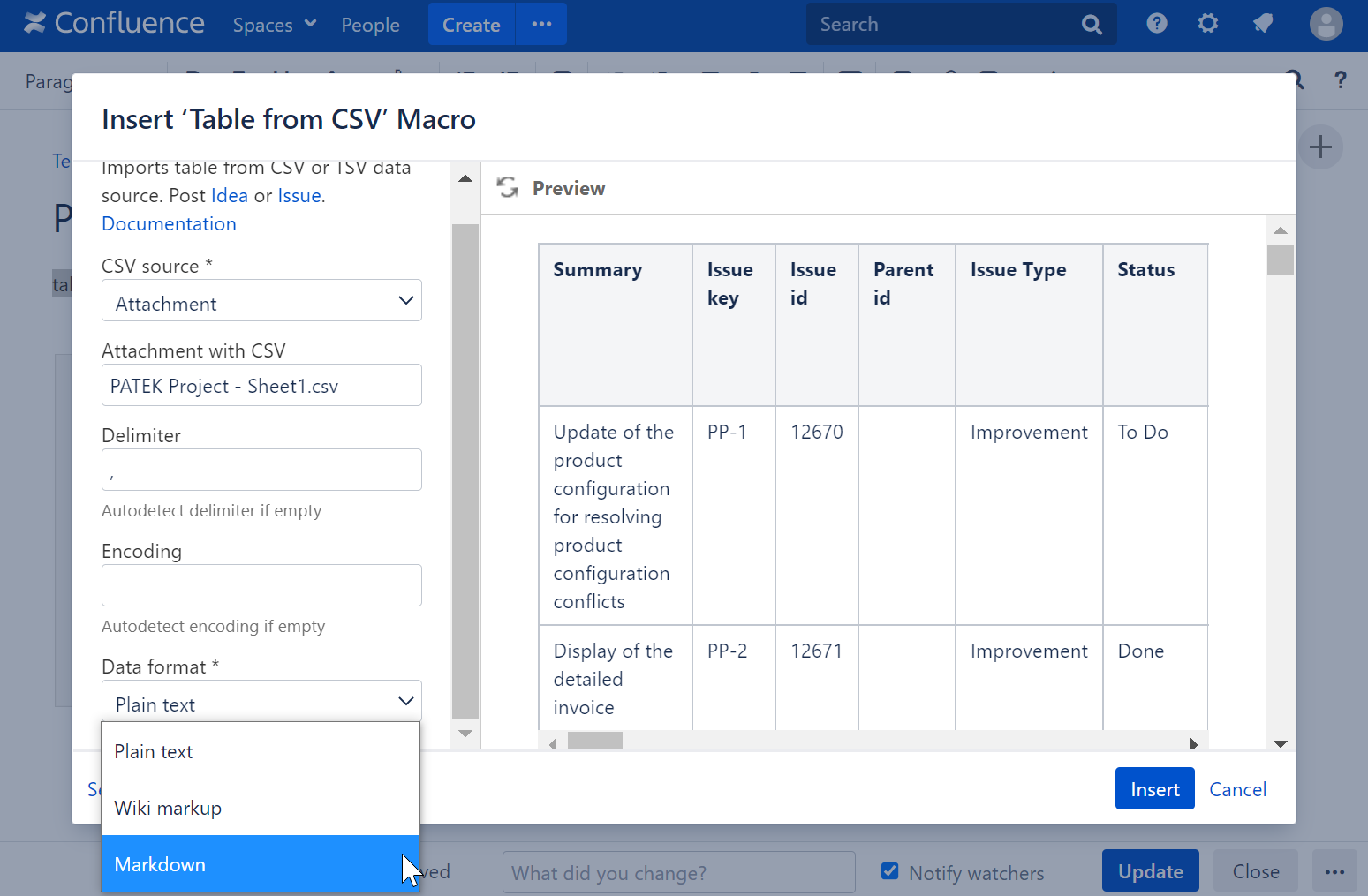 Table from CSV