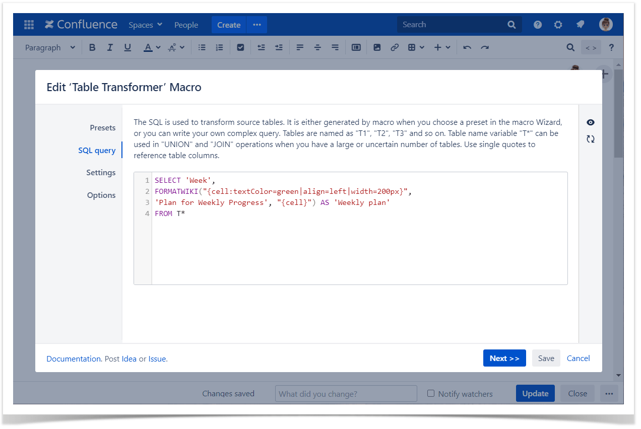 Advanced table cells formatting