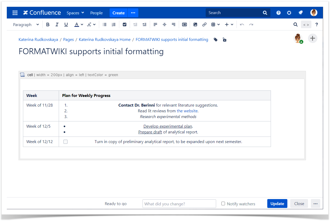 Advanced table cells formatting